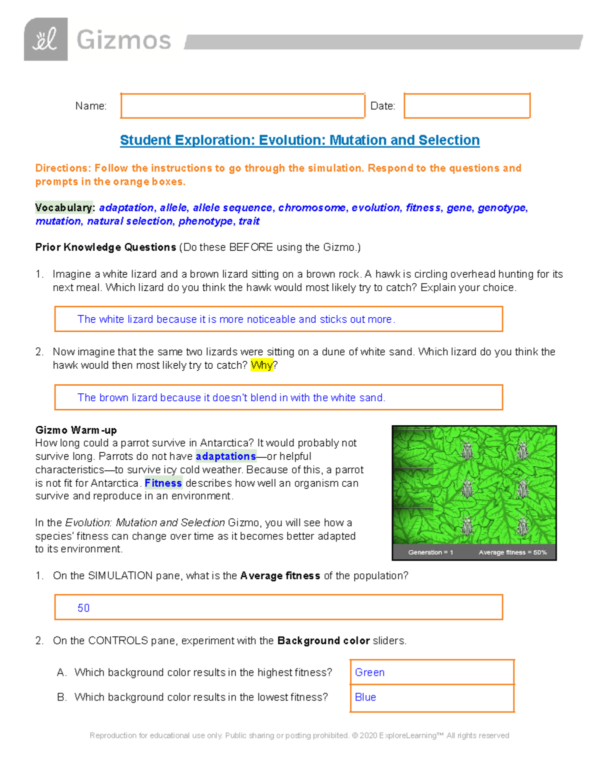 Copia SE: Evolution, Mutation, and Natural Selection Simulation Guide ...