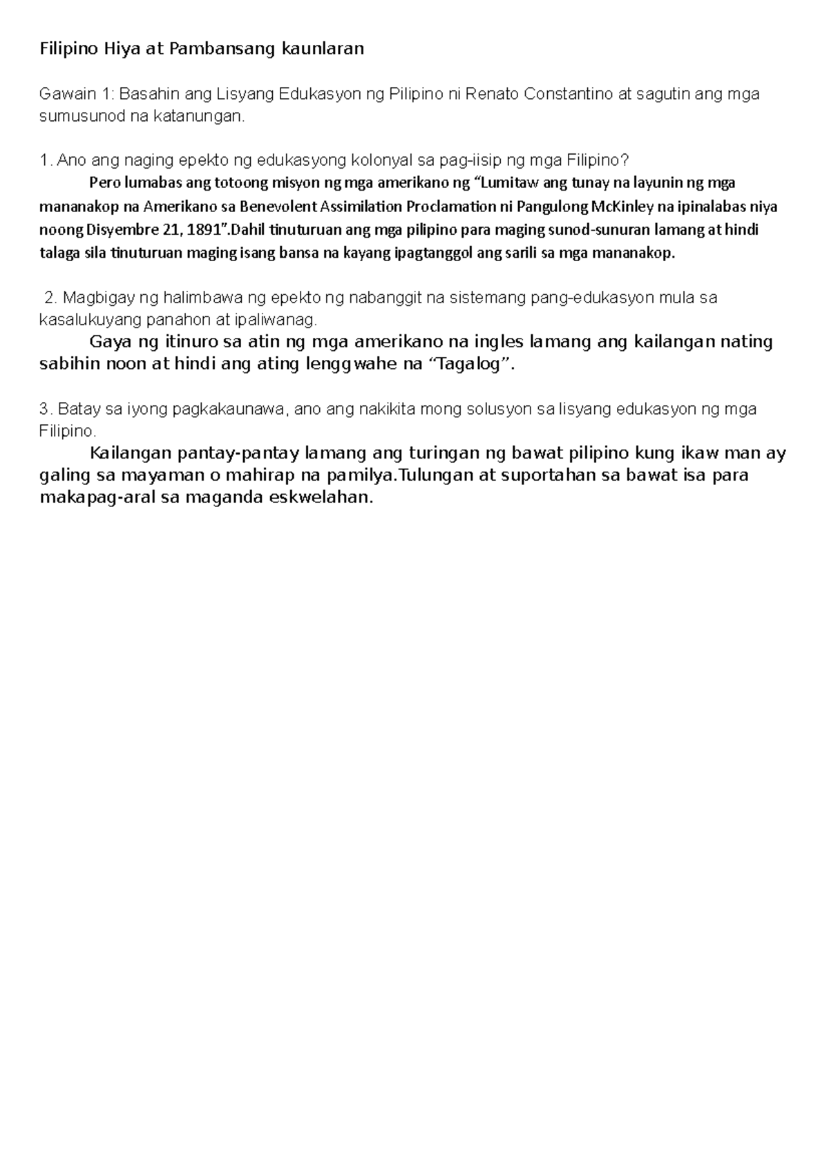 Gawain 1 - 10 School works in Filipino Hiya at Kaularan - Filipino Hiya ...