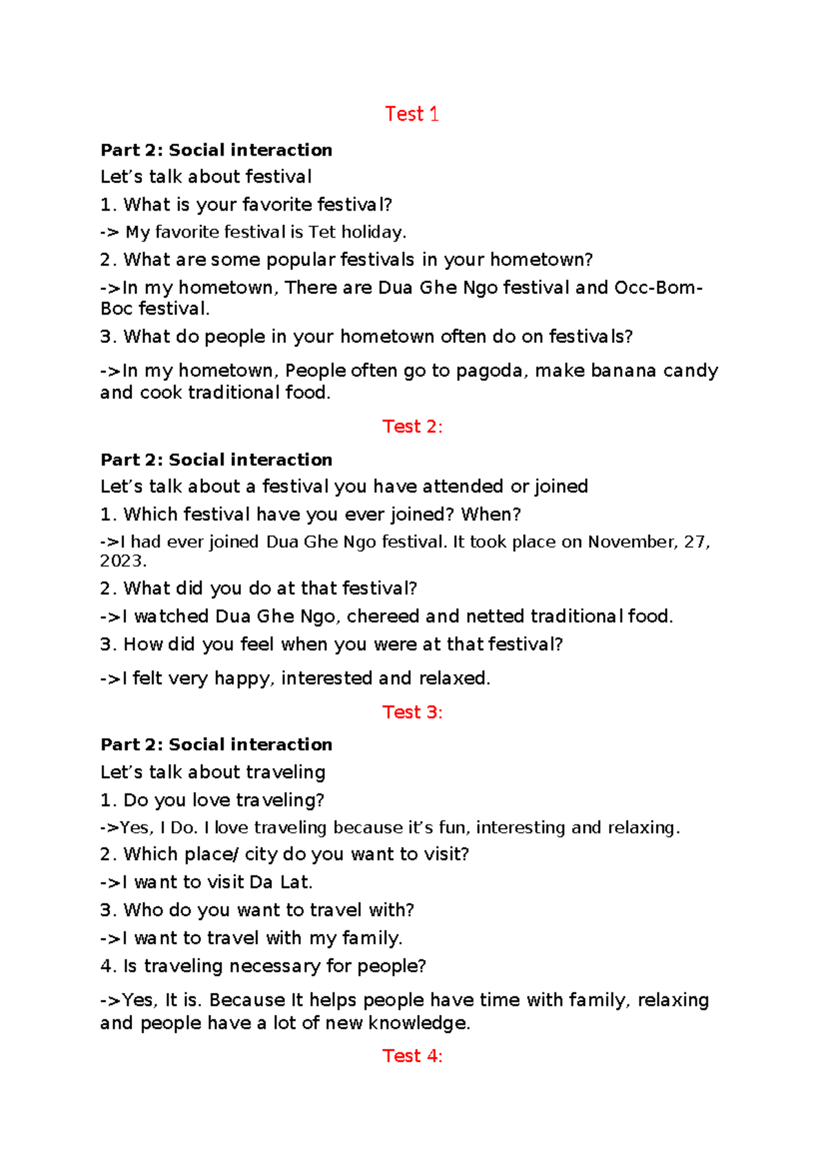 Basic English Speaking: Social Interaction Tests and Festivals (ENG101 ...