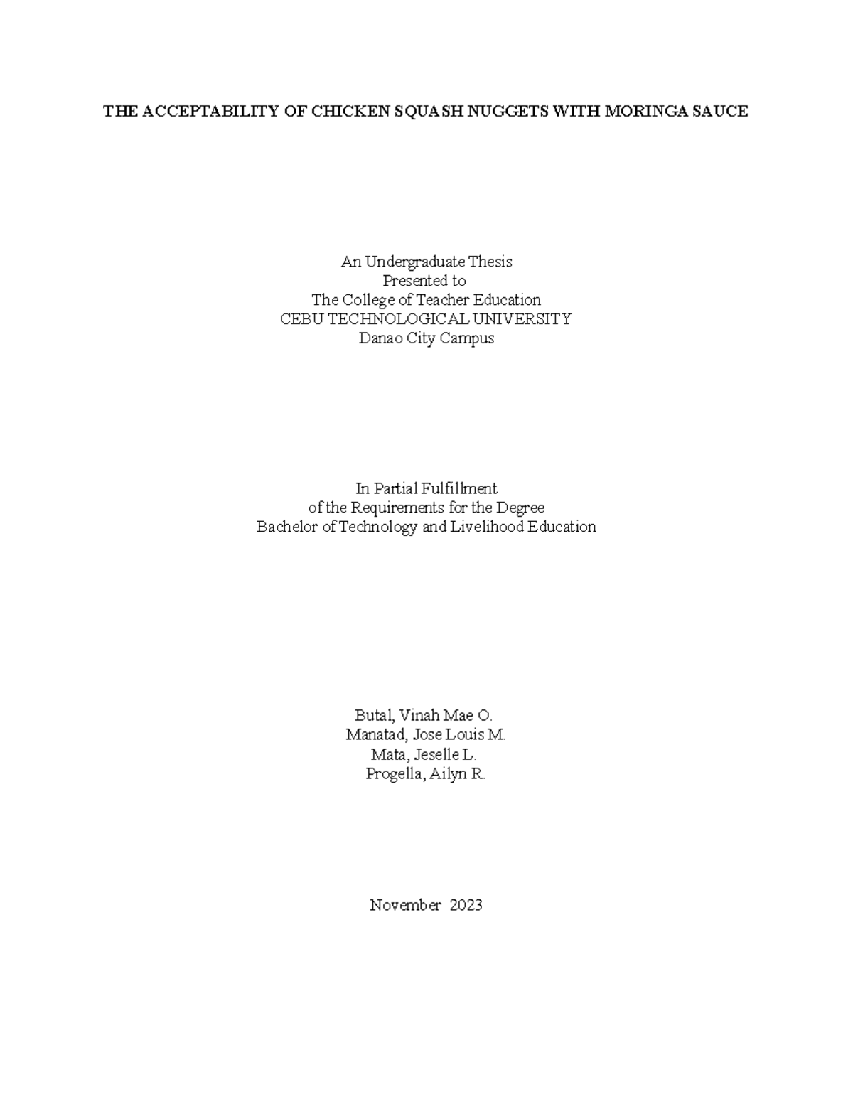 Acceptability Study of Chicken Squash Nuggets with Moringa Sauce ...