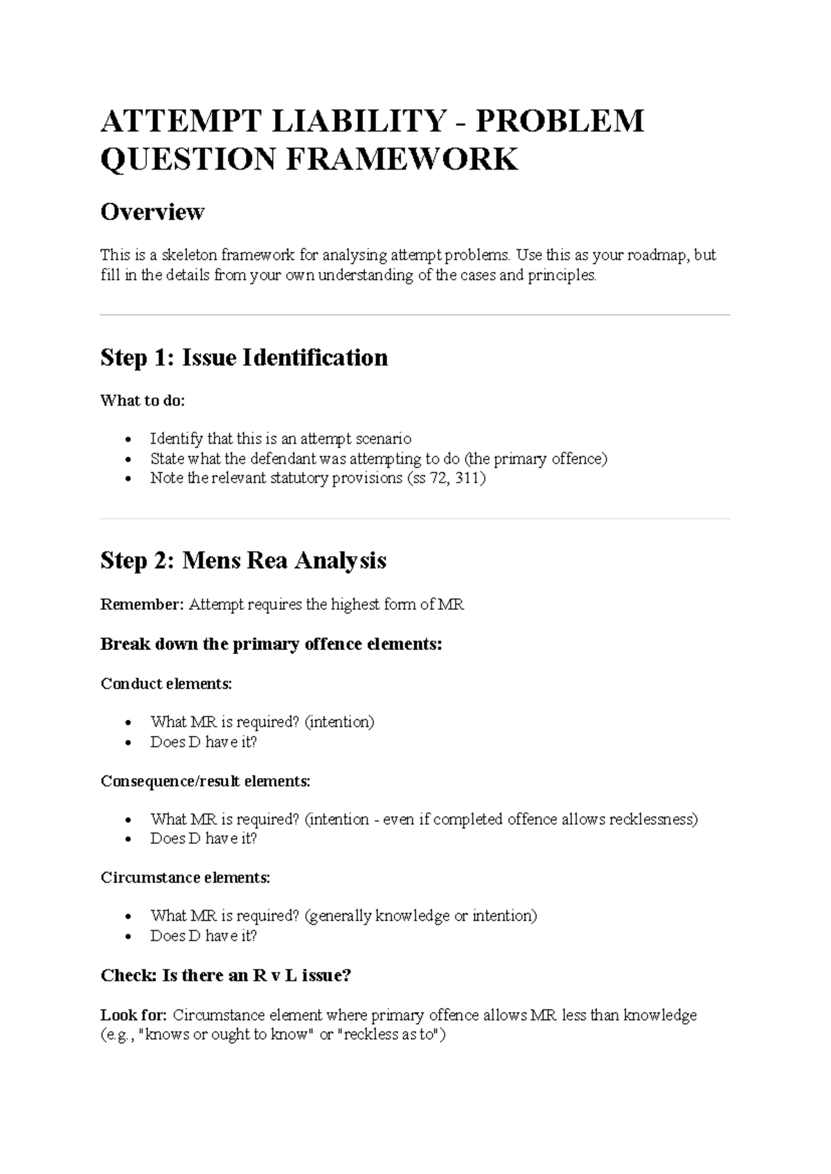 Attempt Liability Framework: Analyzing Attempt Problems in Law - Studocu