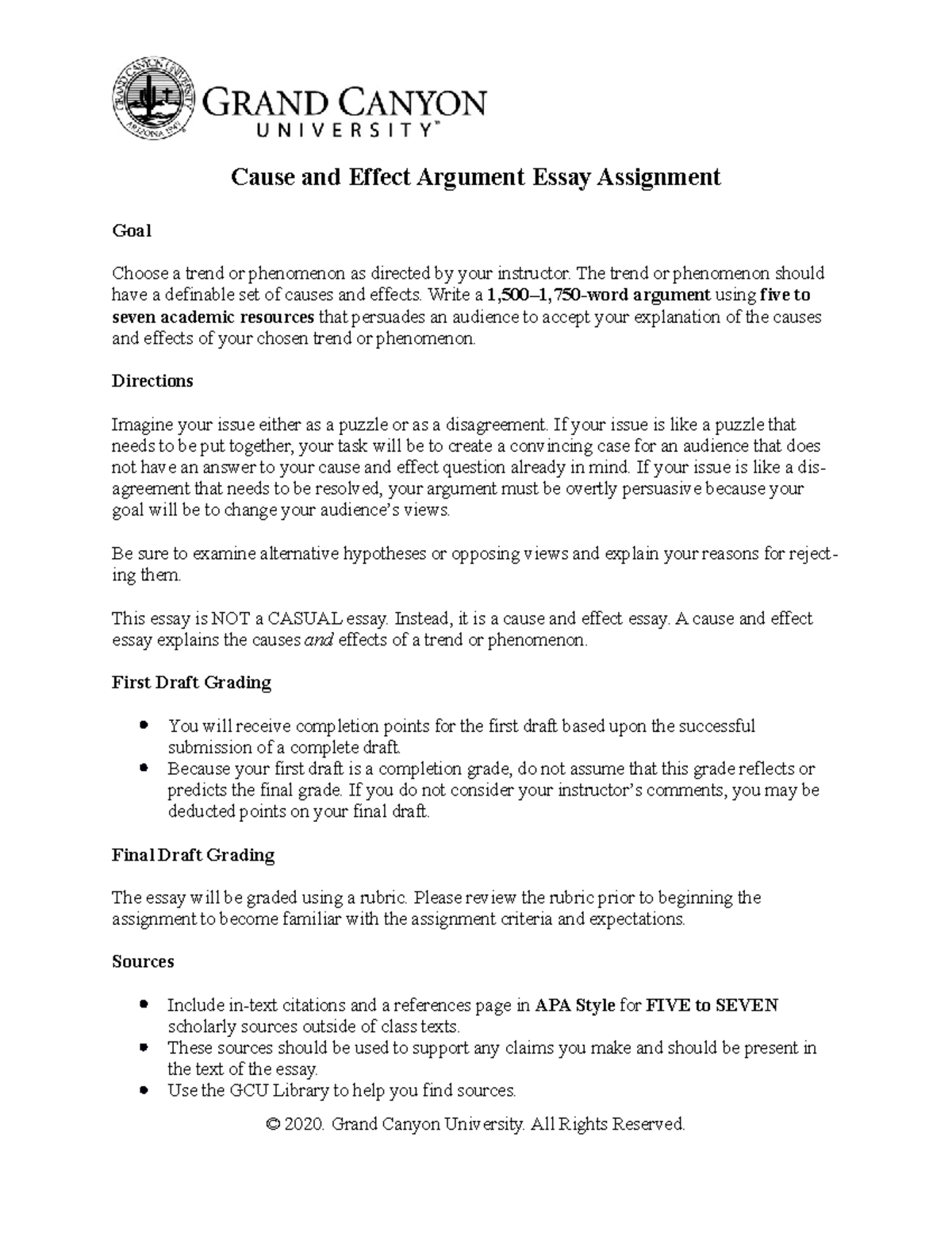 ENG106 Cause and Effect Argument Essay Assignment Guidelines - Studocu
