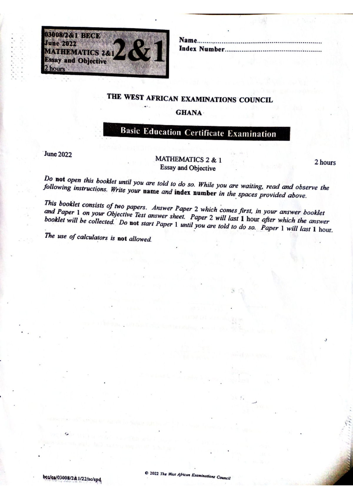2022 BECE Mathematics Exam: Essay & Objective Marking Scheme - Studocu