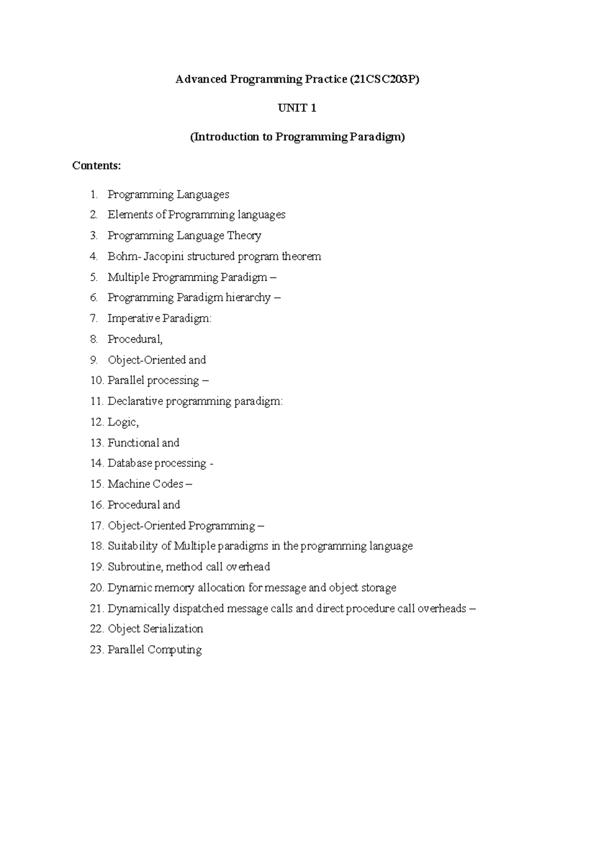 Unit 1 Notes on Programming Paradigms for APP (21CSC203P) - Studocu