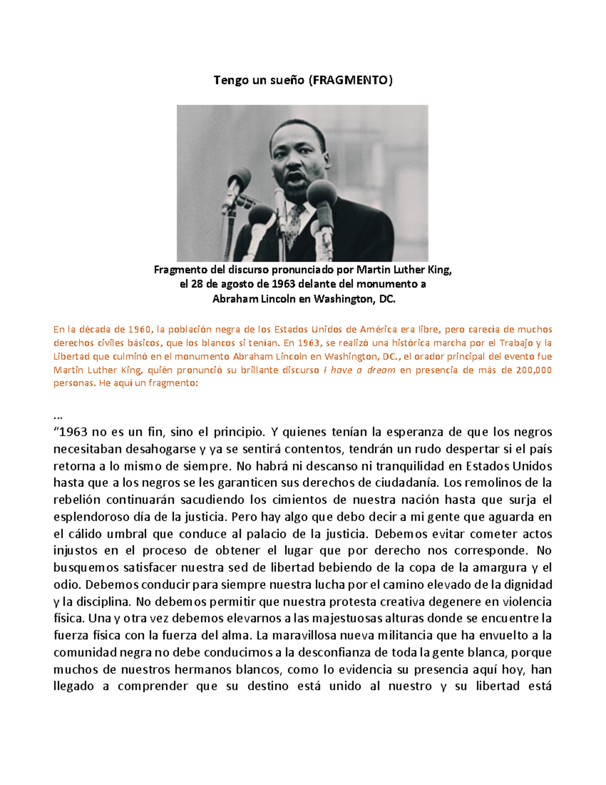Discurso De Martin Luther King Jr. En Palabras 📅 Un Día Como Hoy,