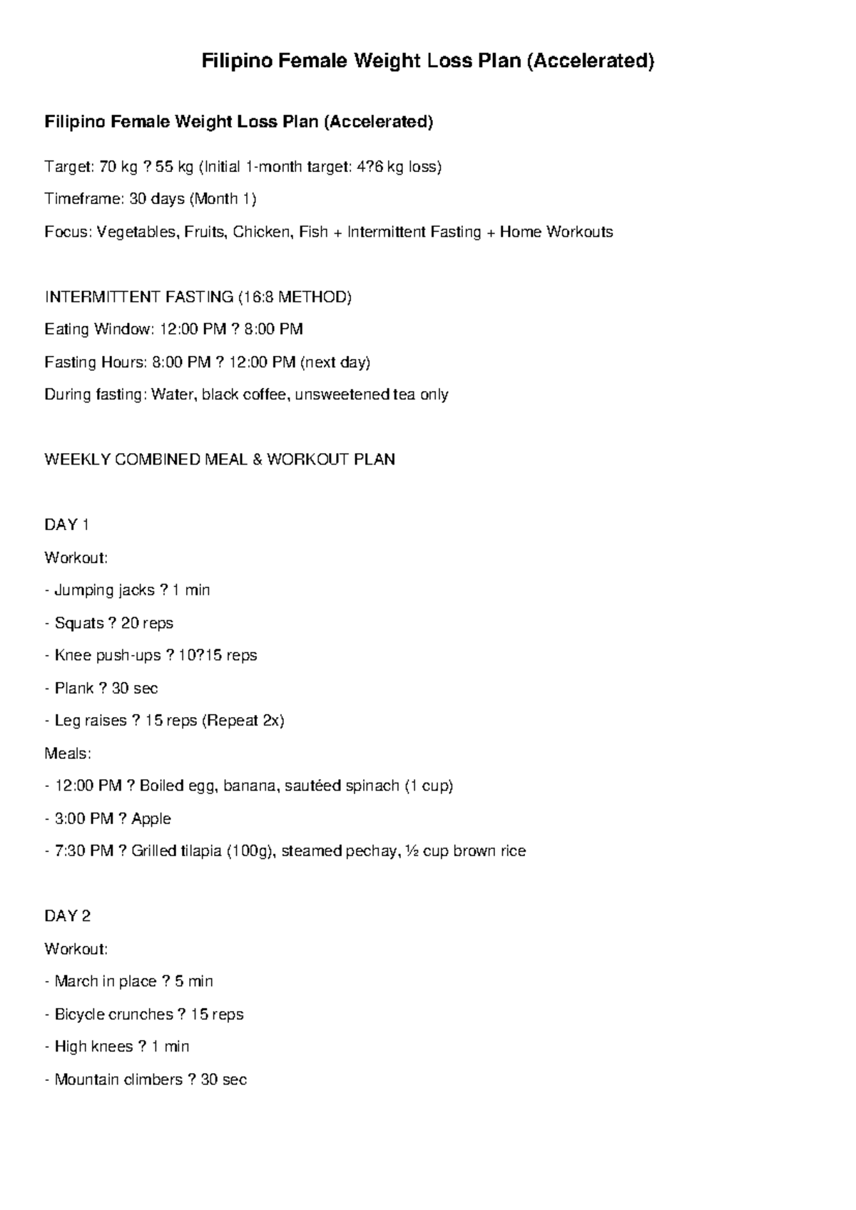 Filipino Female Weight Loss Plan (Accelerated) - 30 Days Guide - Studocu