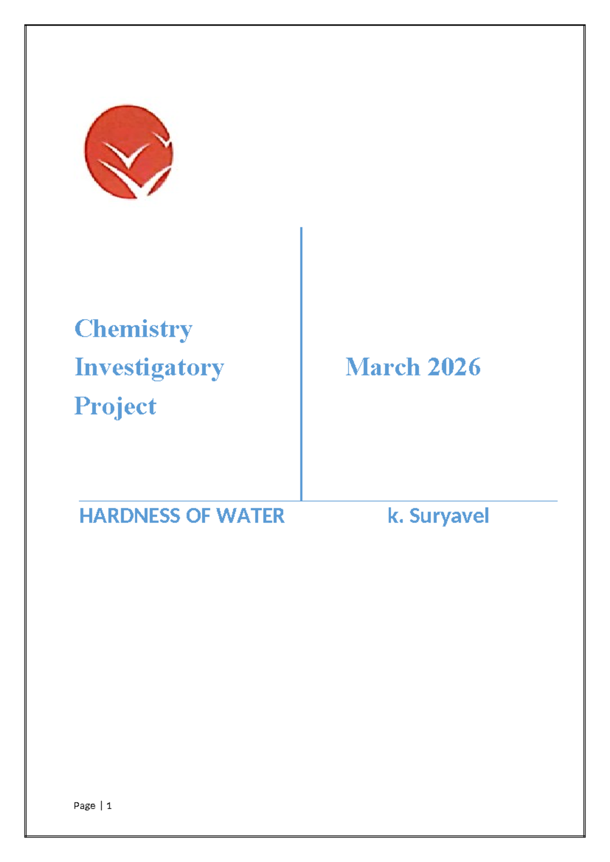 Chemistry Investigatory Project: Hardness of Water (Final Exam) - Studocu