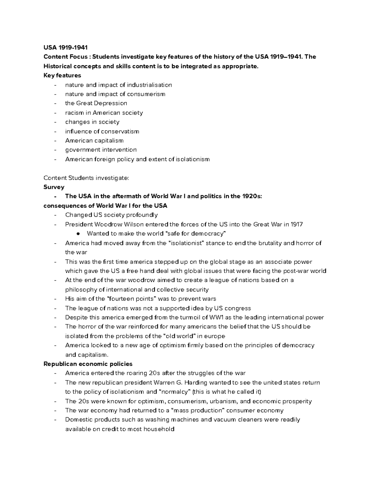 Study of Modern USA History 1919-1941: Key Themes & Events (ACHMH116 ...