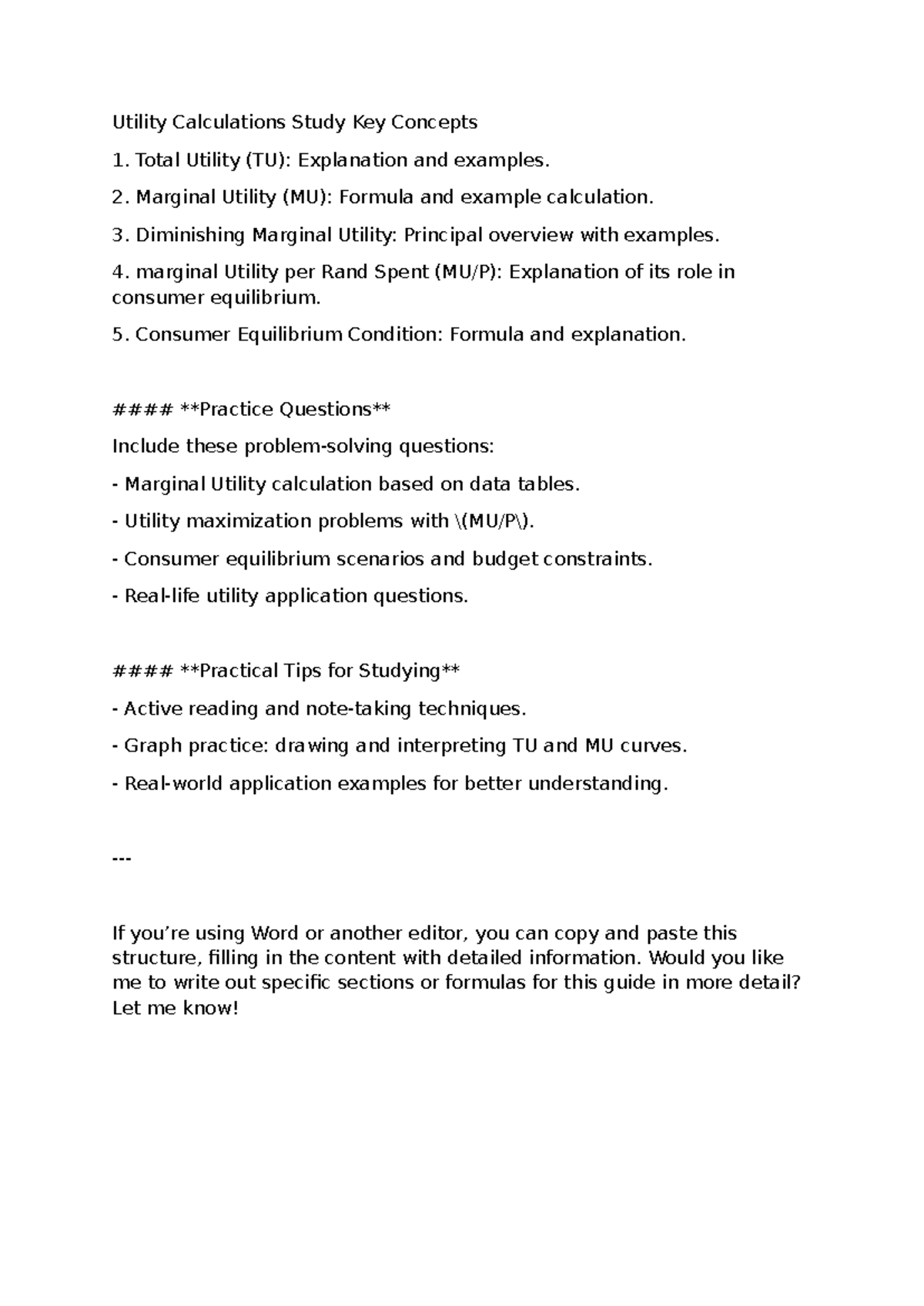 Utility Calculations Study Guide: Key Concepts & Applications - Studocu