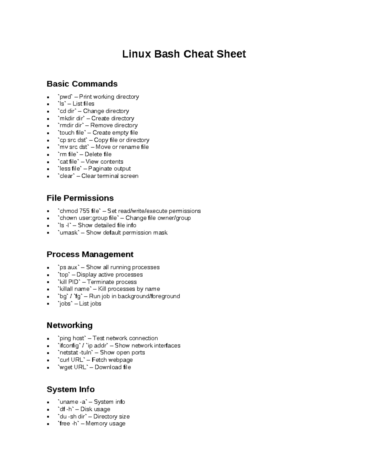 Linux Bash Cheat Sheet: Essential Commands & Tips - Studocu