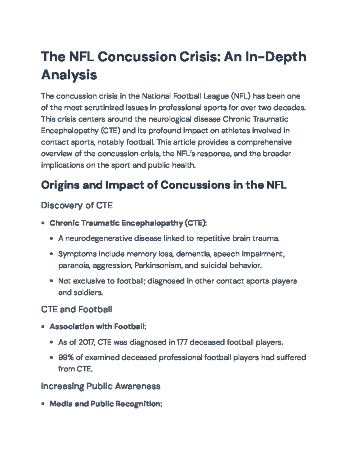 The NFL Concussion Crisis: CTE Impacts & Responses Analysis - Studocu