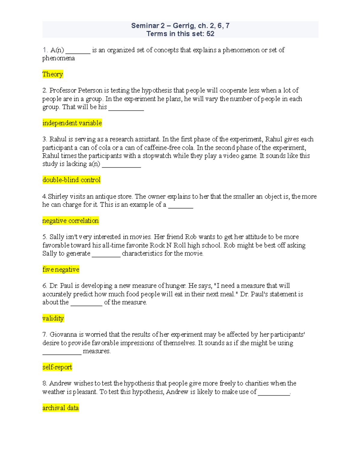 Quiz Gerrig 2-6-7 - Multiple choice questions chapters 2, 6 and 7 ...