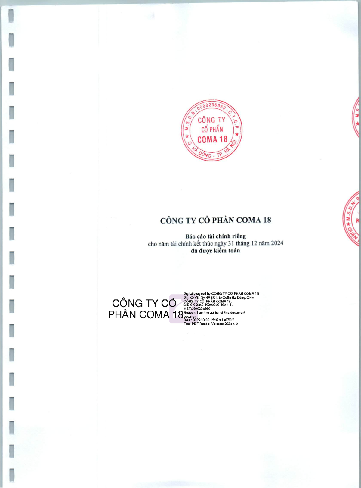 BCTC COMA18 2024 - k co y kien - Quản trị tài chính - Studocu