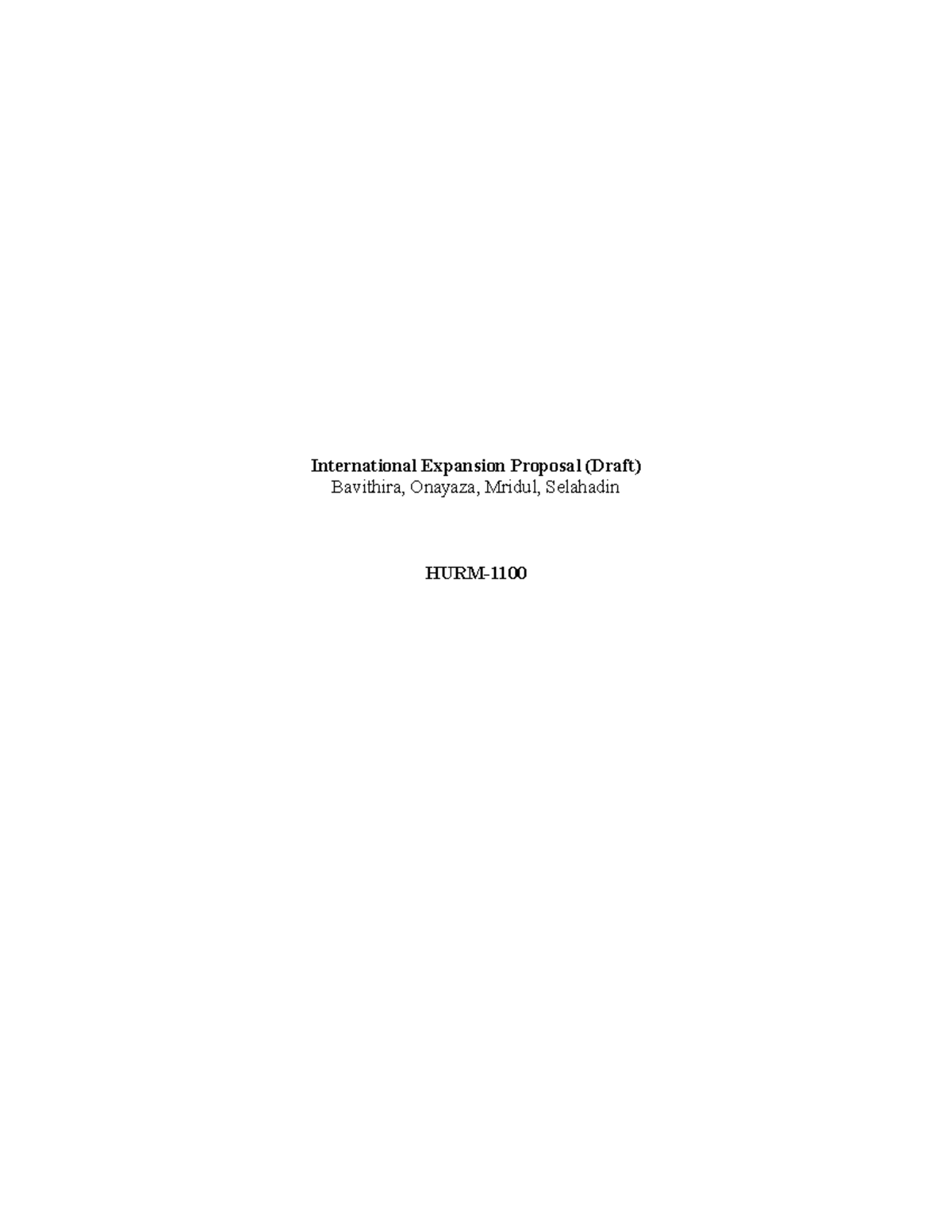 HURM 1100 - International Expansion Proposal: Business & HR Strategy ...