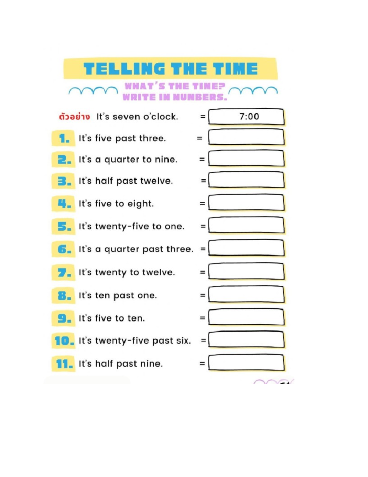 TELLING THE TIME: DIGITAL & ANALOG CLOCK EXERCISES - Studocu
