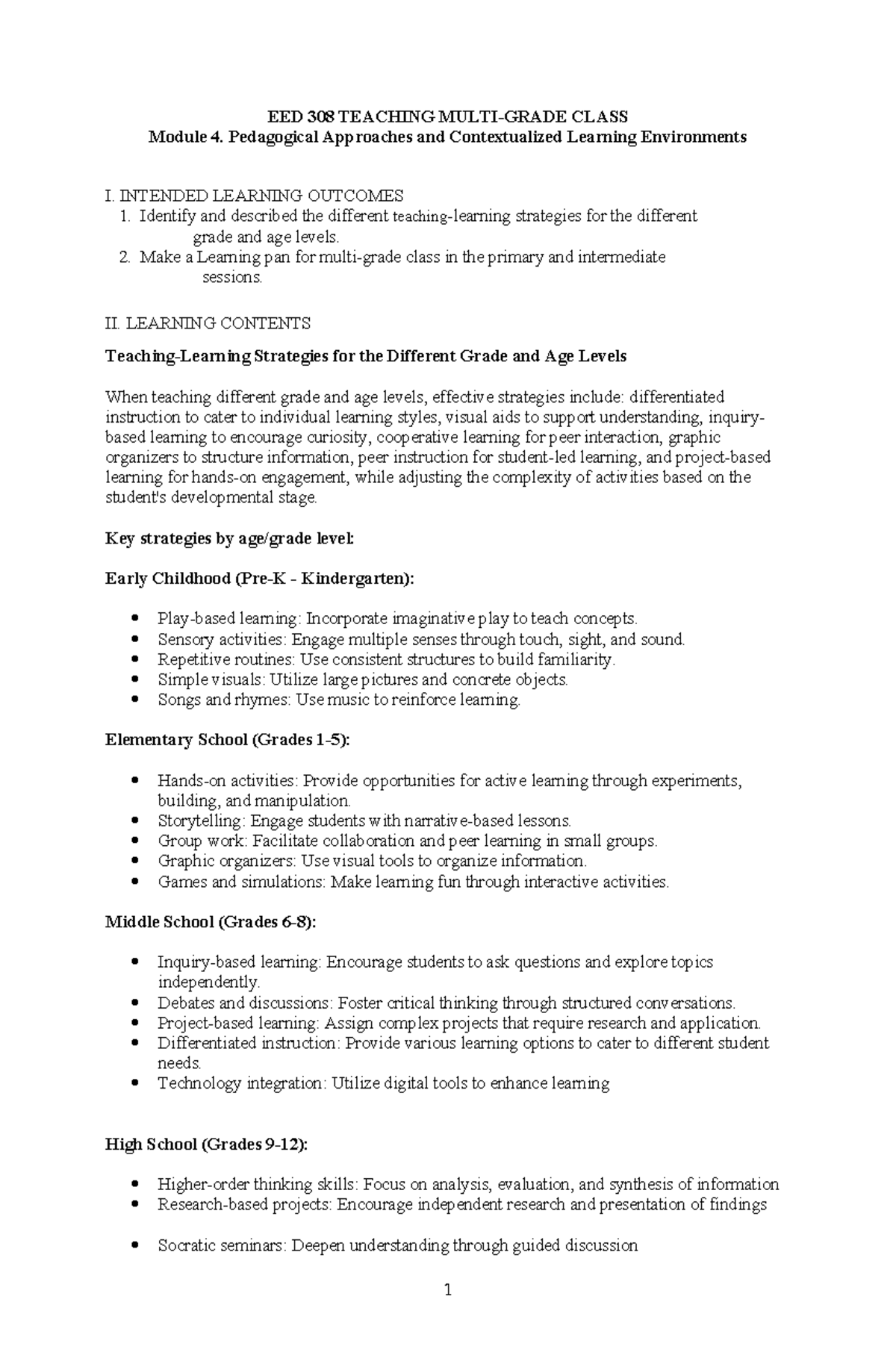 Module 4 - EED 308 Teaching Multi - EED 308 TEACHING MULTI-GRADE CLASS ...