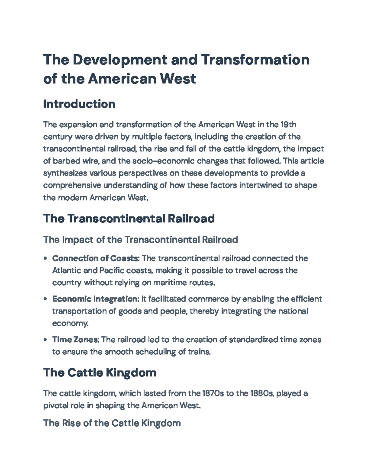 The Development and Transformation of the American West (HIST 101 ...