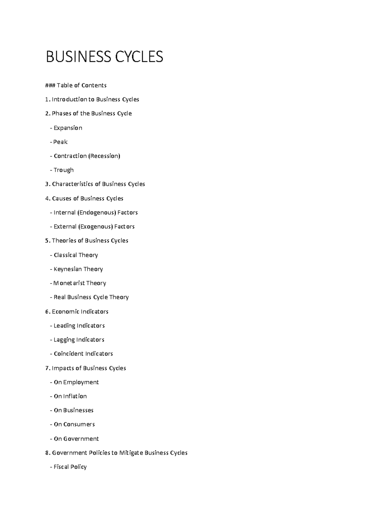 Grade 12 Business Cycles: Comprehensive Study Notes - Studocu