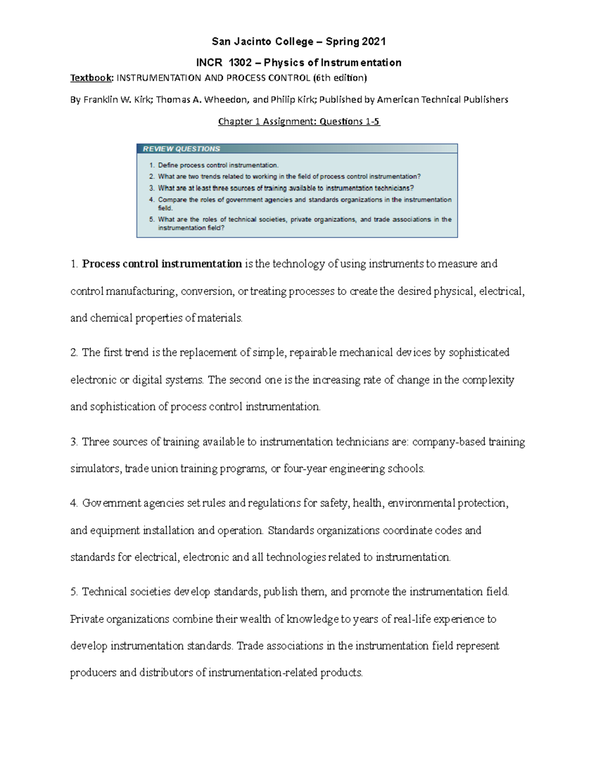 INCR1302 Chapter 1 assignment - San Jacinto College – Spring 2021 INCR 1302 – Physics of - Studocu