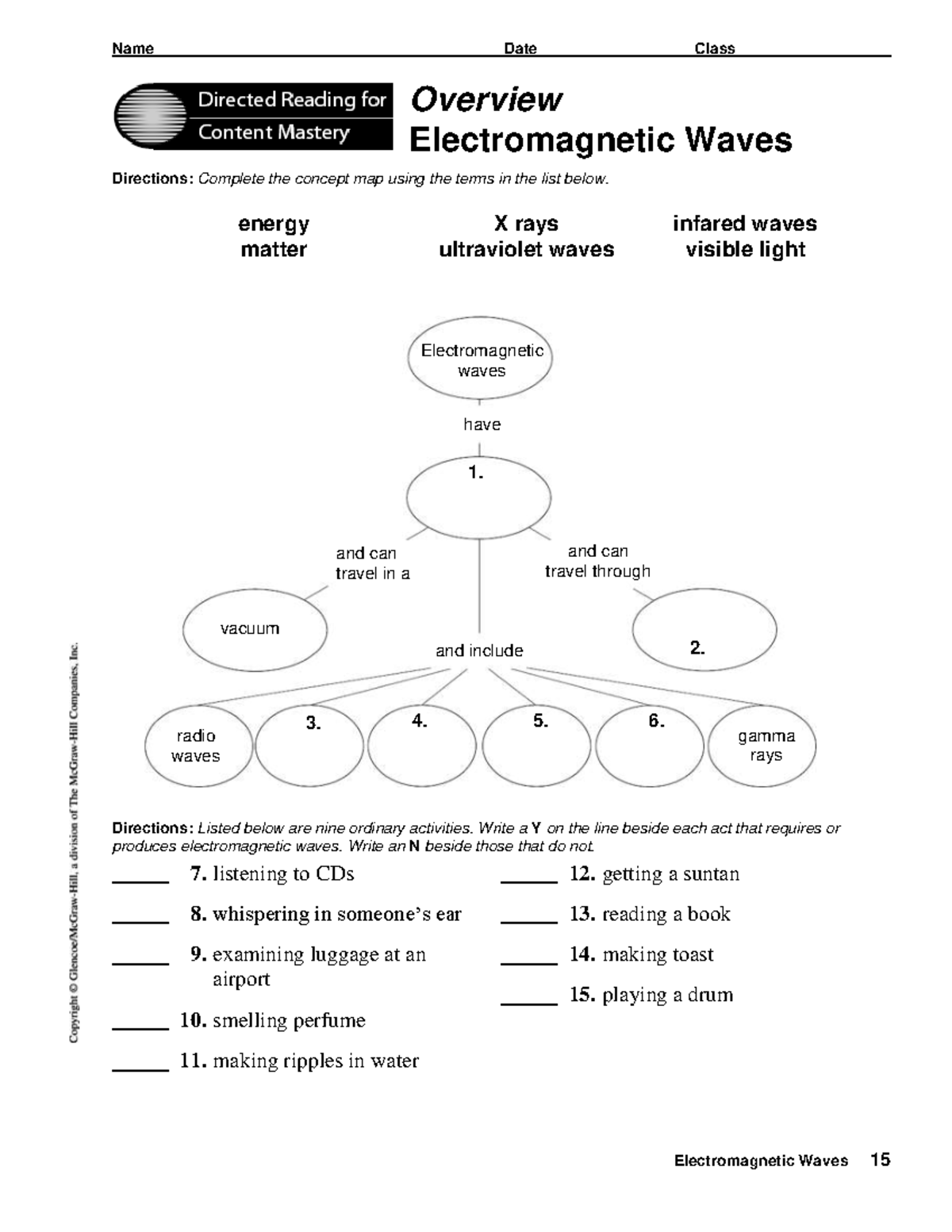 Electromagnetic Waves Activities Sheets - Concept Mapping & Tasks - Studocu