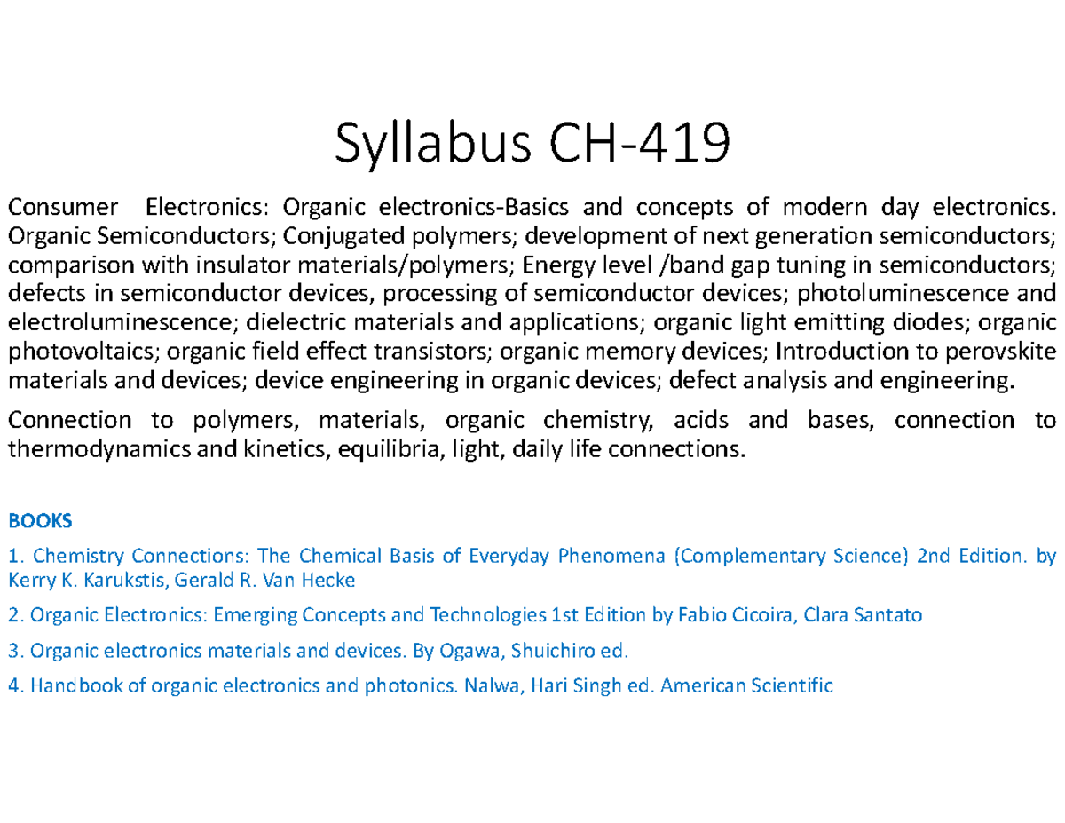Syllabus CE 101: Consumer Electronics & Sustainable Development Goals ...