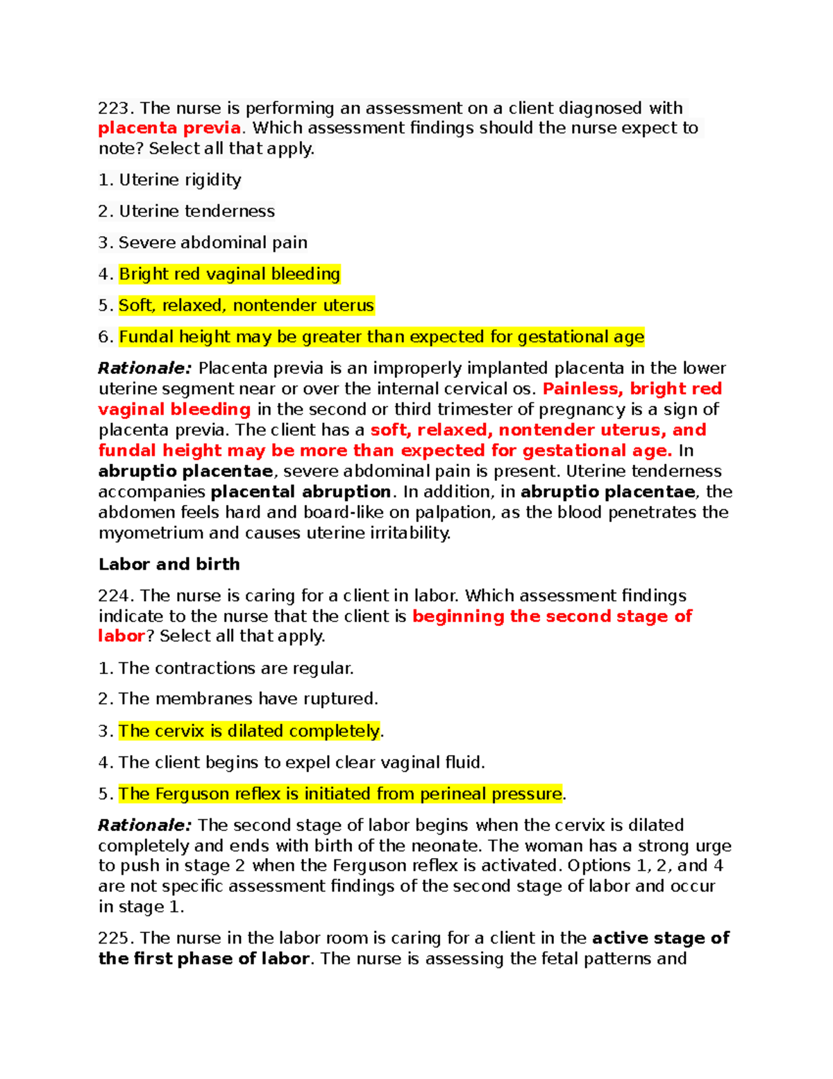 Obstetrics Nursing Quiz Questions and Rationales (OBN 101) - Studocu