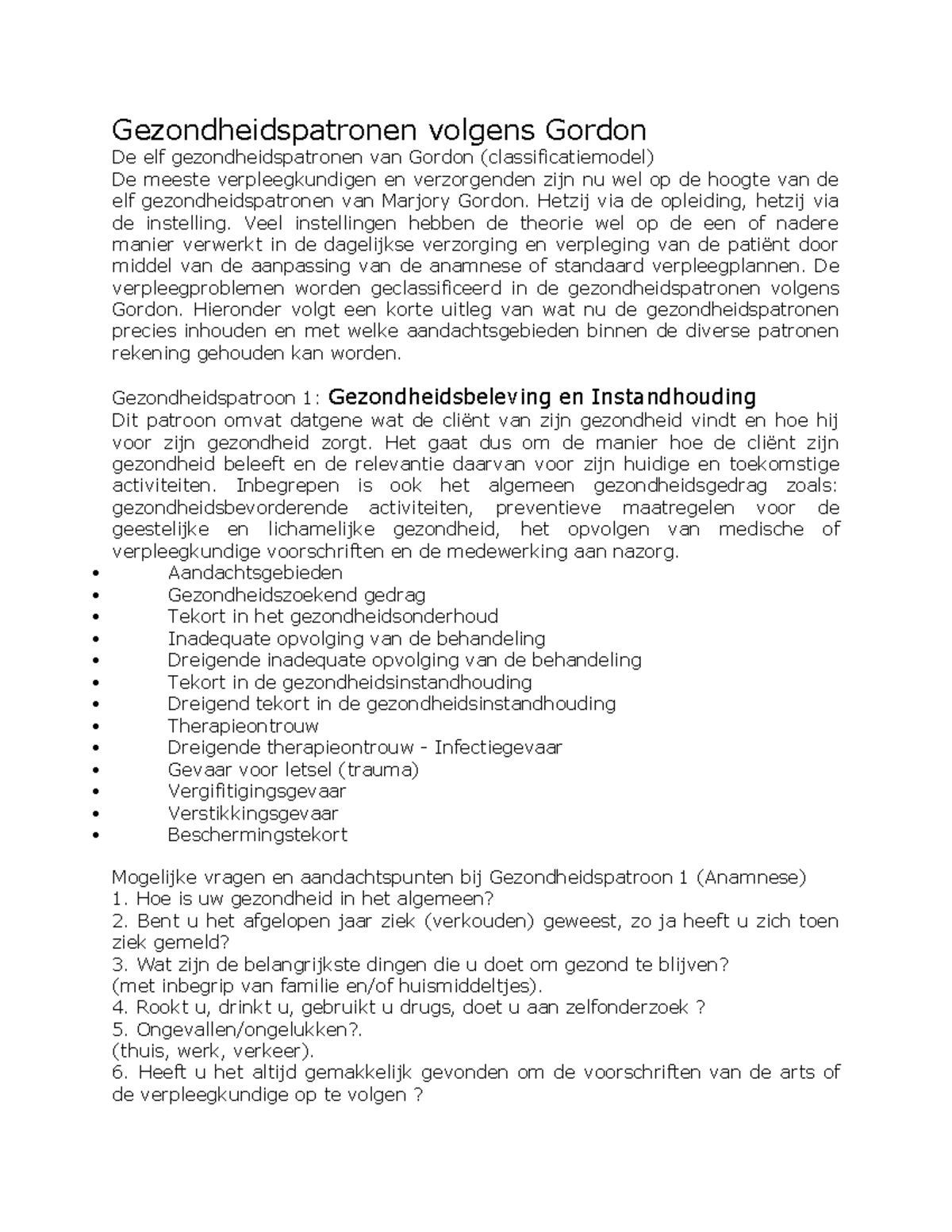 Gezondheidspatronen volgens Gordon: Een Overzicht van 11 Patronen ...