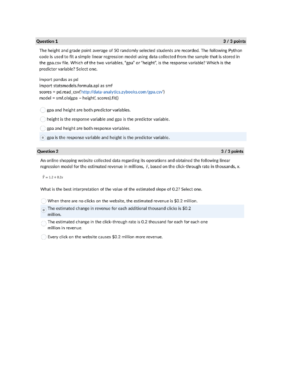 MAT 243 Module 5 Quiz: Regression Analysis and Interpretation - Studocu