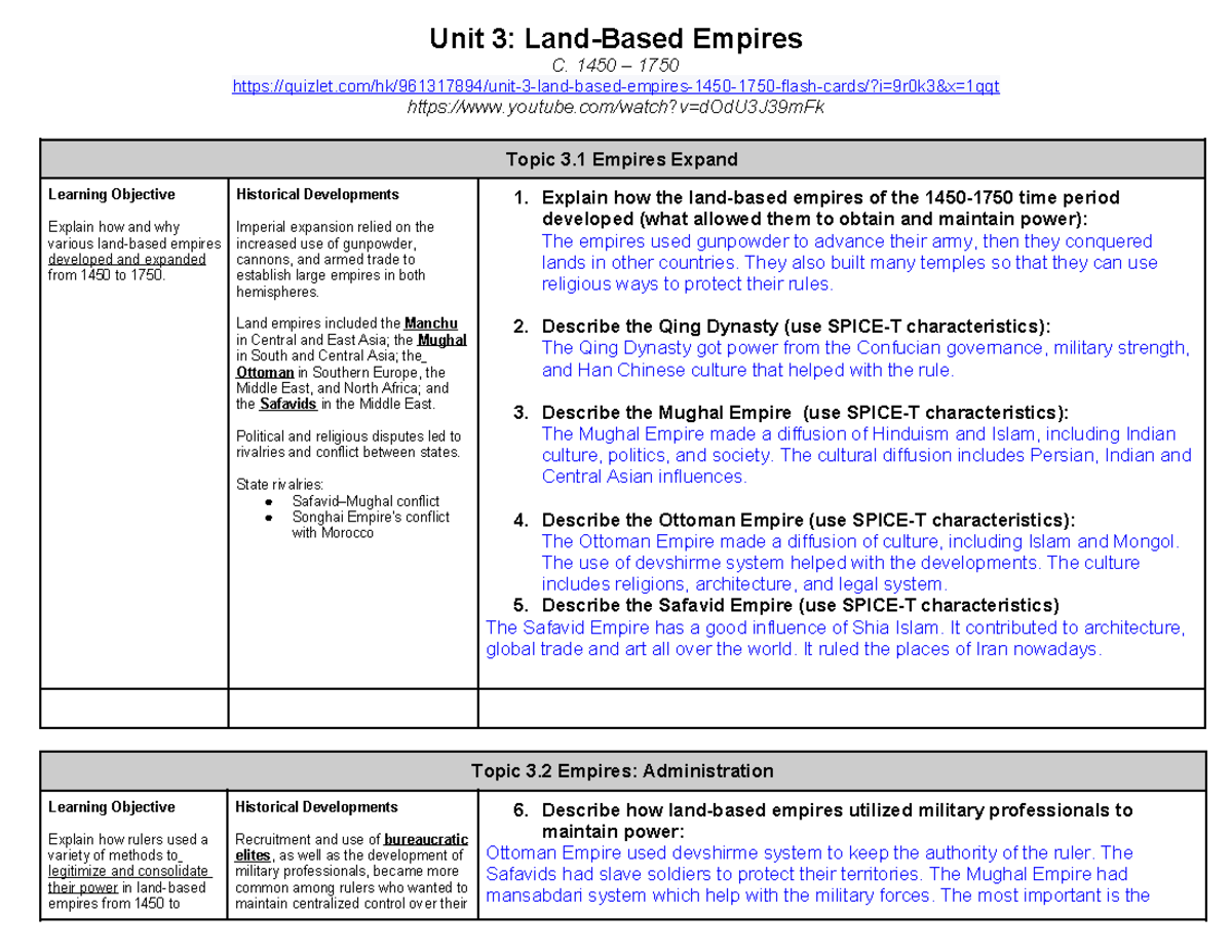 AP World History Unit 3 Study Guide: Land-Based Empires (1450-1750 ...