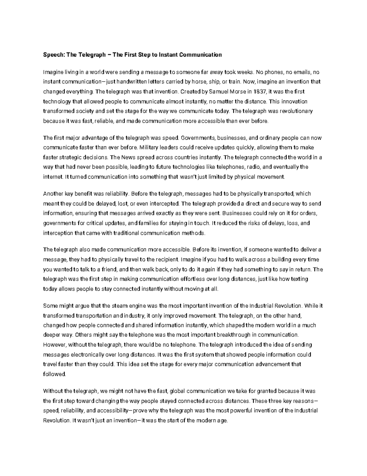 Speech - AMAZING FANTASTIC WOW - Speech: The Telegraph – The First Step ...