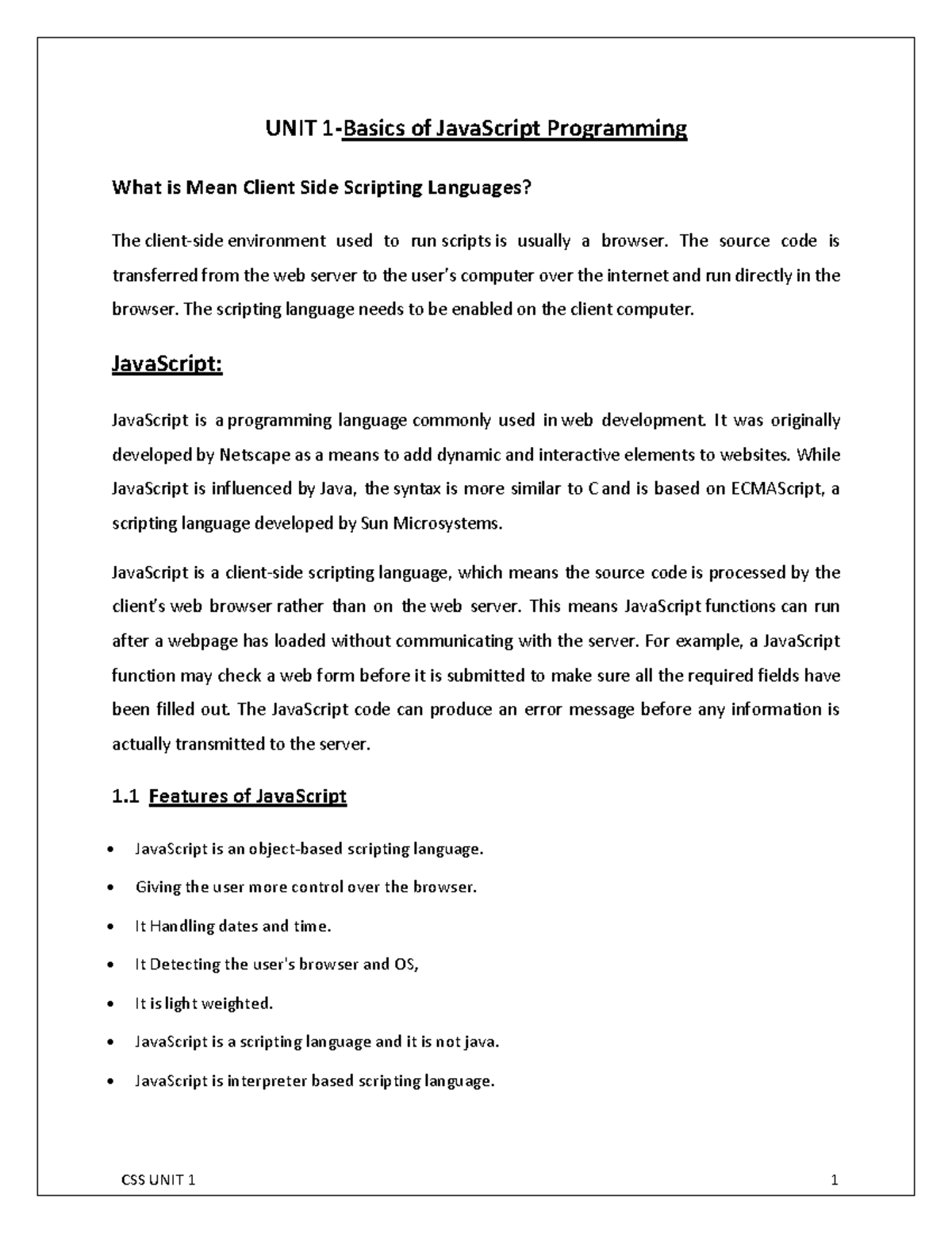 CSS UNIT 1: Introduction to JavaScript Programming and Client-Side ...