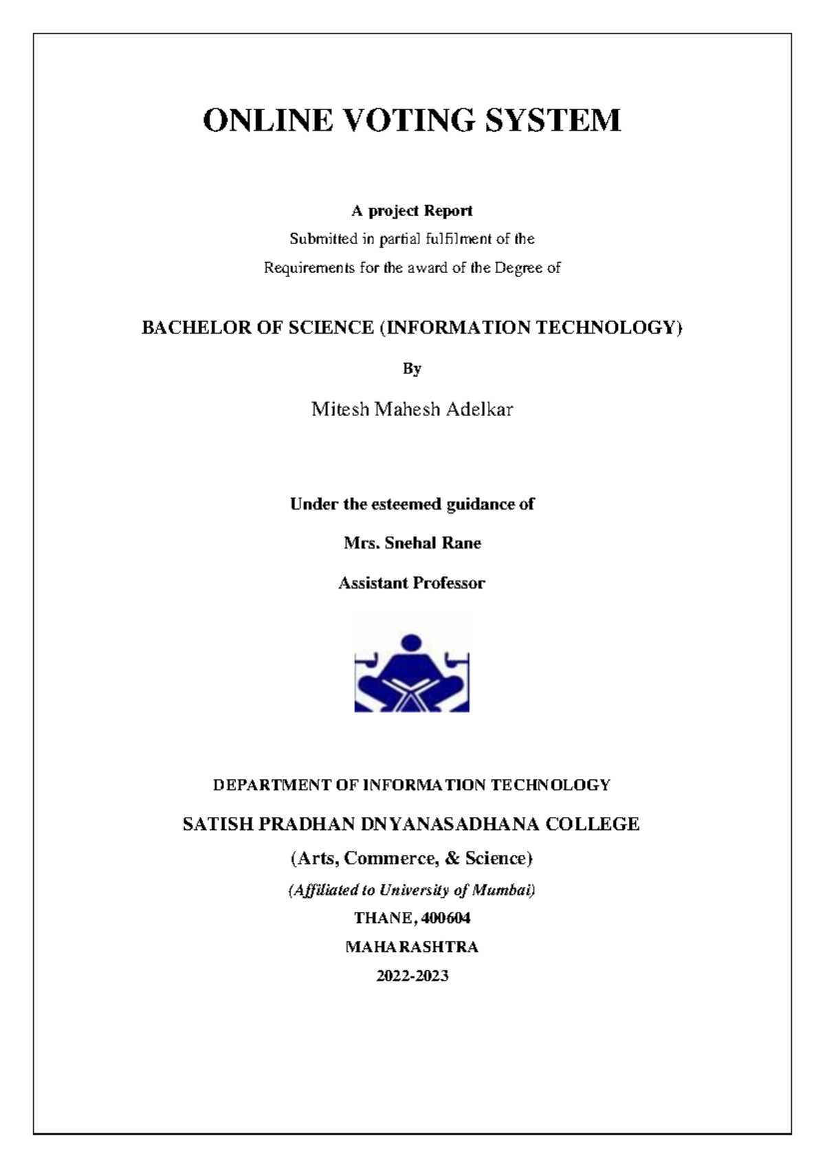 Online Voting System Project Report (B.Sc. IT) - 2022-2023 - Studocu