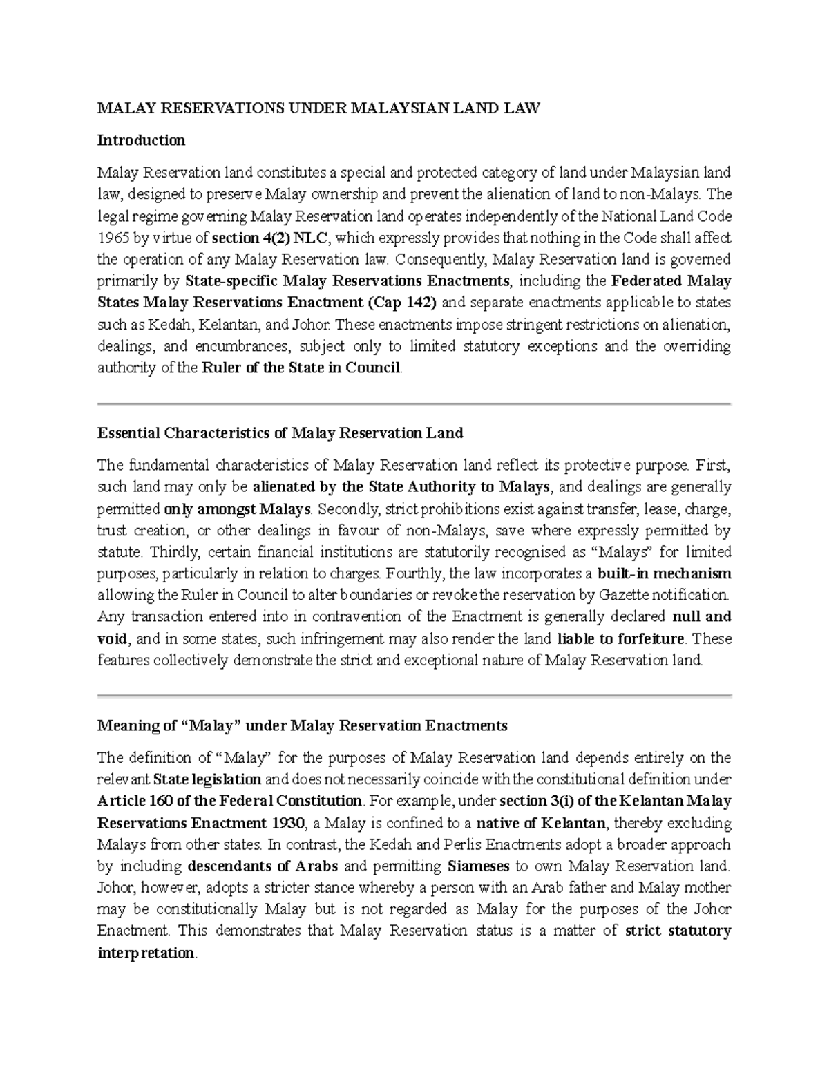 LAND LAW C8: Malay Reservations & Aboriginal Peoples Act Notes - Studocu