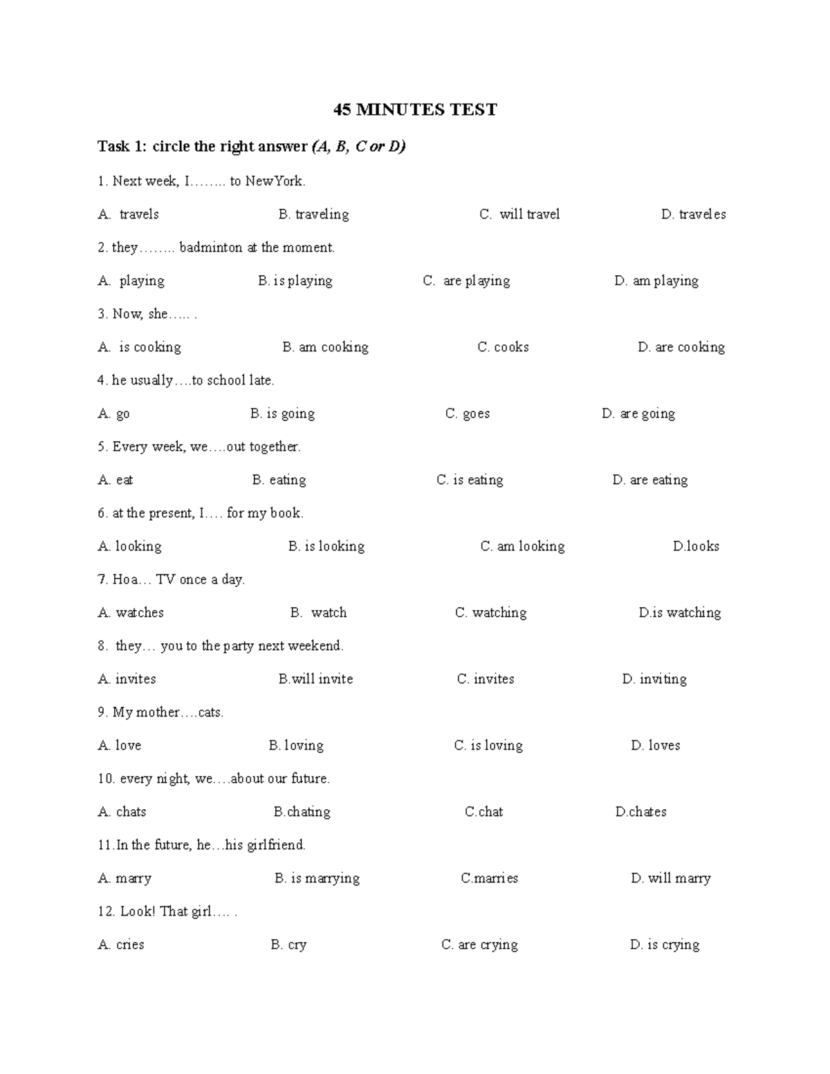 45 Minutes TEST - This file will help you all revise for the upcoming ...