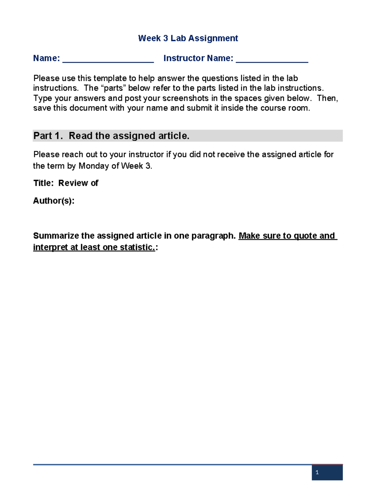 Week 3 Lab Template for Article Analysis Assignment - Studocu