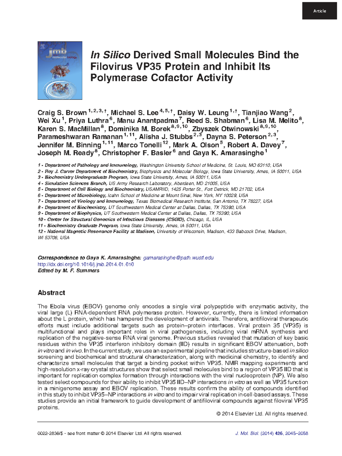 In Silico Screening of Small Molecules Targeting Filoviral VP35 Protein ...
