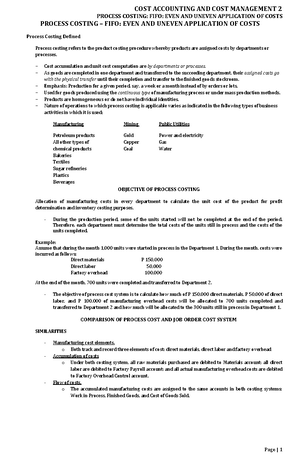 Chapter 04 Process Costing - MULTIPLE CHOICE QUESTIONS Process costing is used to account for: A ...