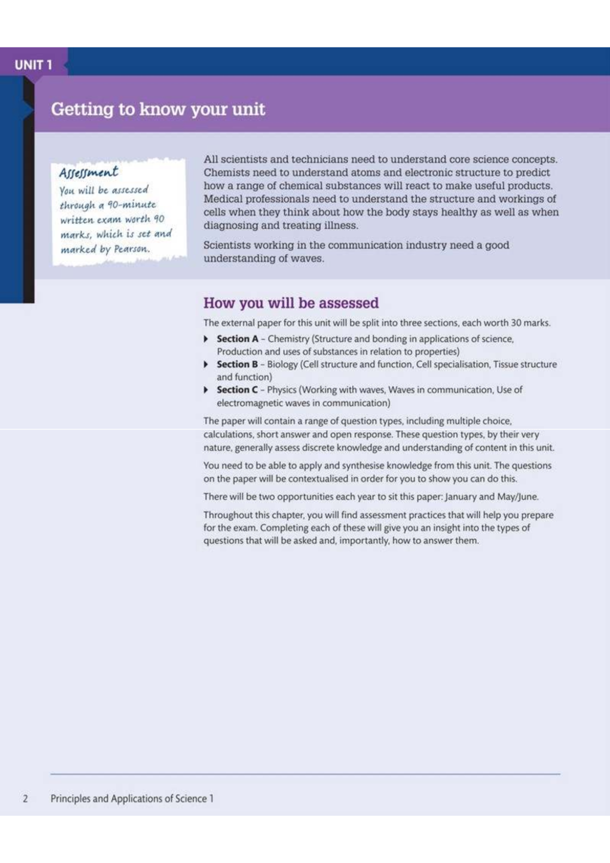 Principles and Applications of Science 1: Unit 1 Overview and ...