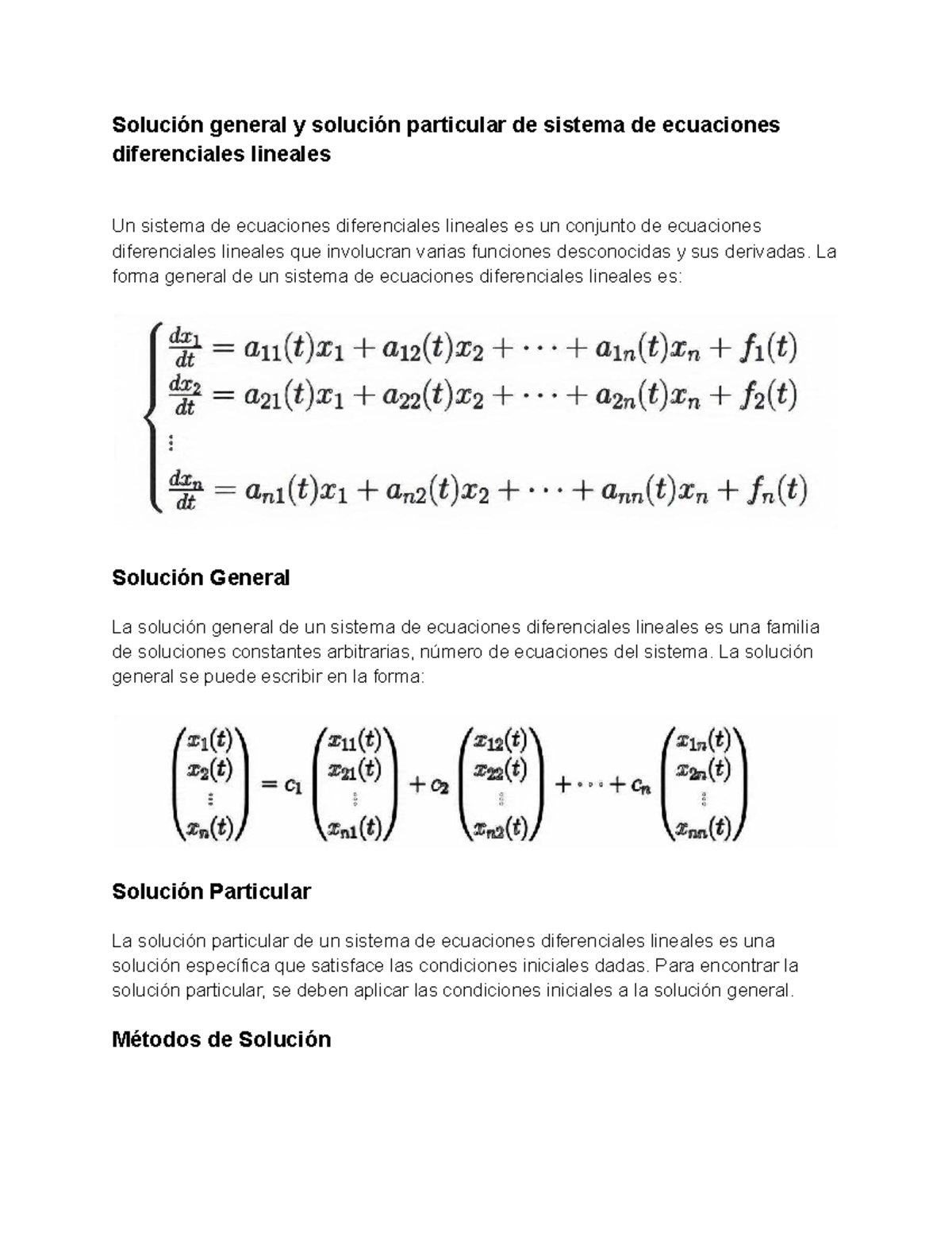 Solución General Y Particular De Ecuaciones Diferenciales Lineales