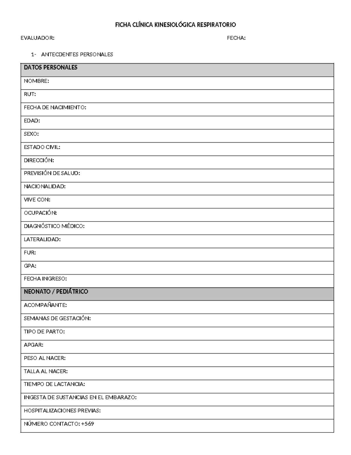 Ficha Clínica Kinesiológica Respiratorio - Evaluación y Diagnóstico - Studocu