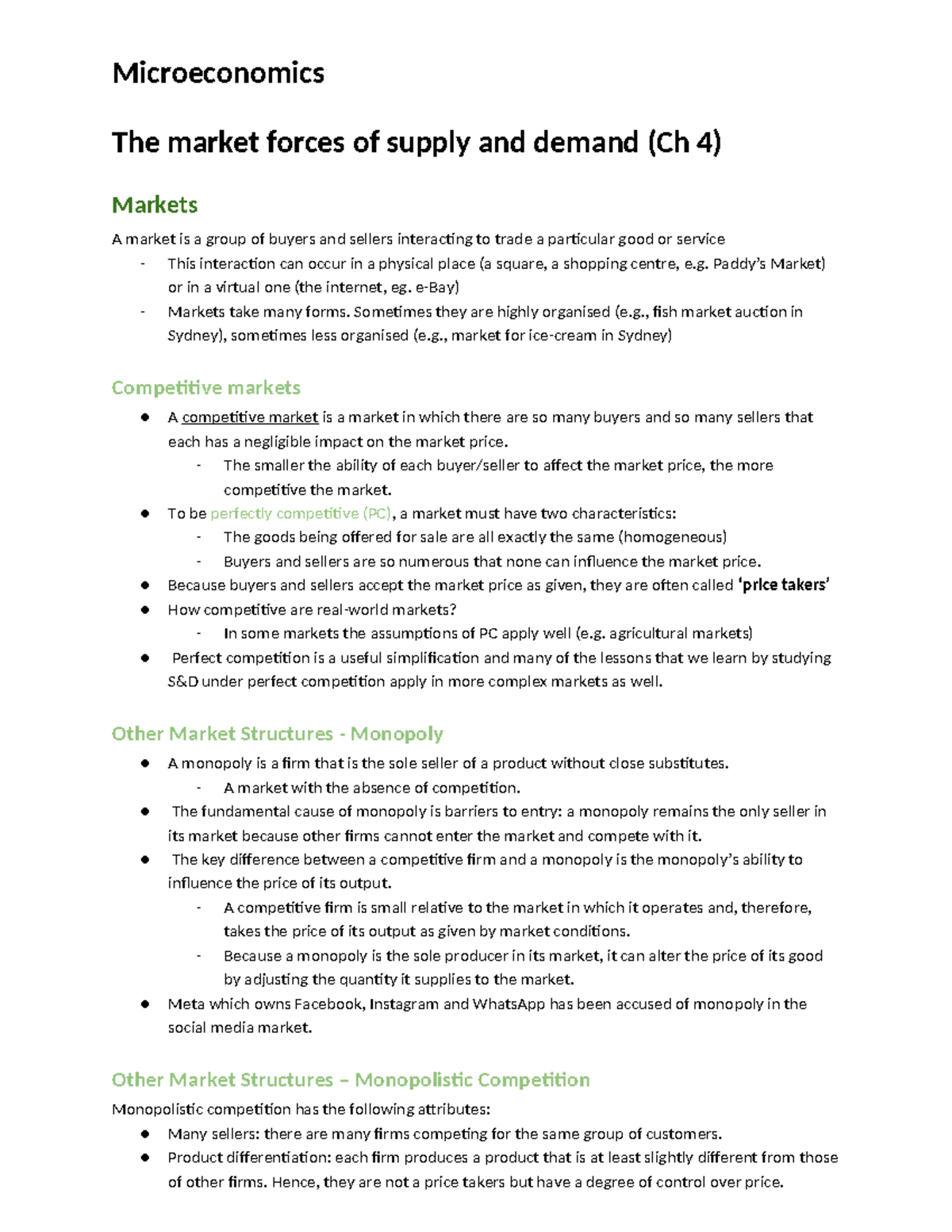 Microeconomics: Supply, Demand & Market Structures (ECO101) - Studocu