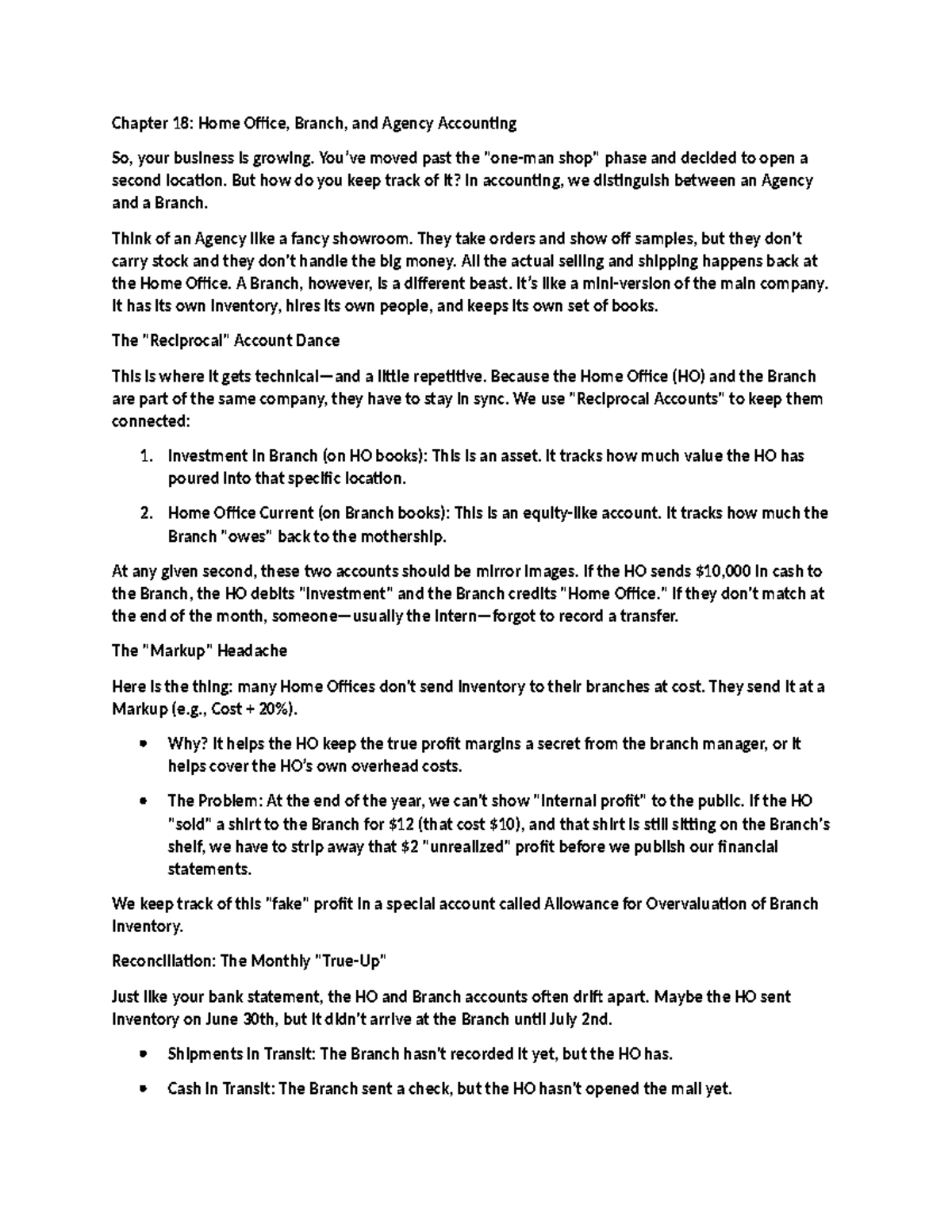 Chapter 18: Home Office, Branch, and Agency Accounting Review - Studocu