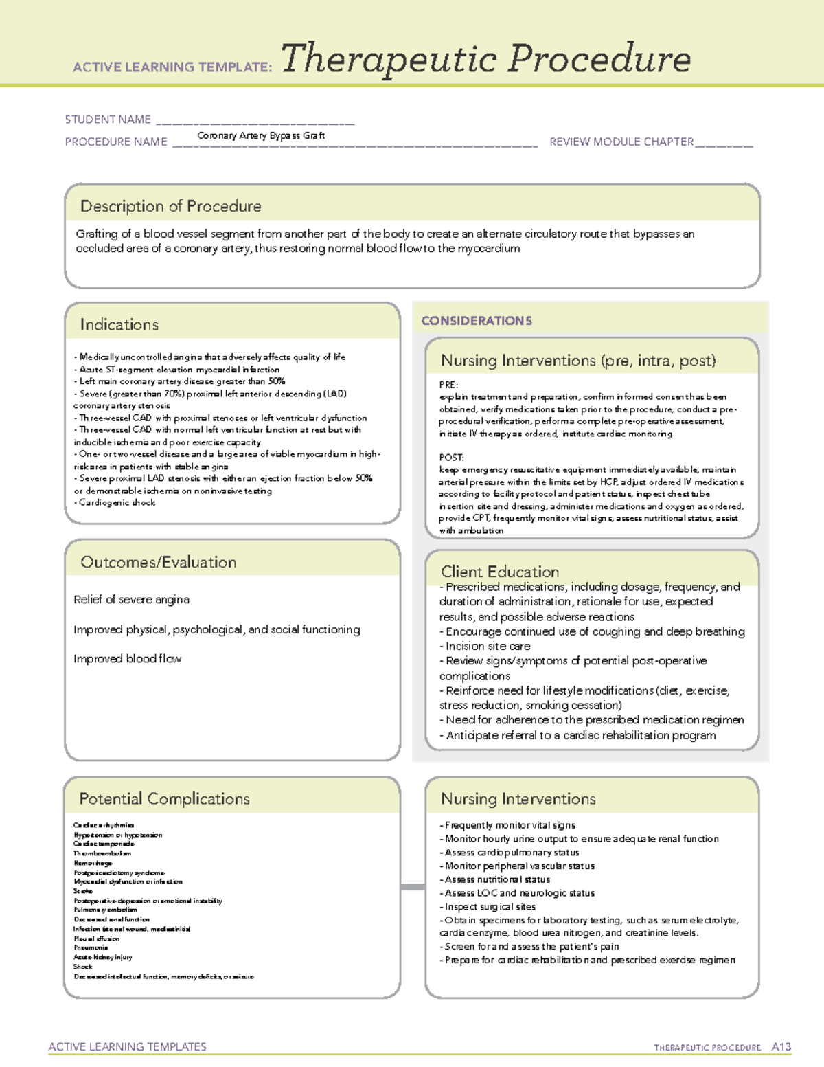 Active Learning Template: Therapeutic Procedure Form for Nursing - Studocu