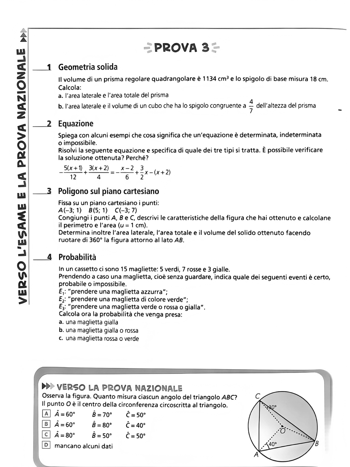 Prova Nazionale 3E: Geometria Solida e Probabilità - Esercizi e ...