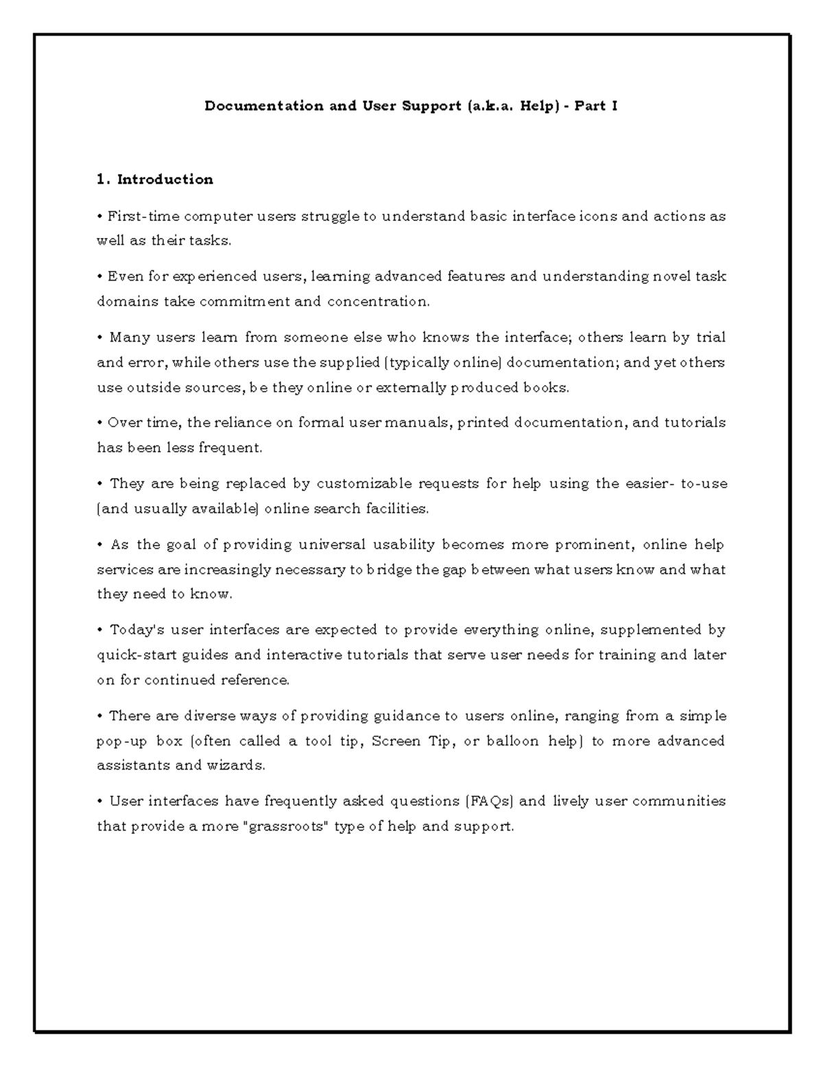 Documentation and User Support (a.k.a. Help) - Part I - Documentation ...