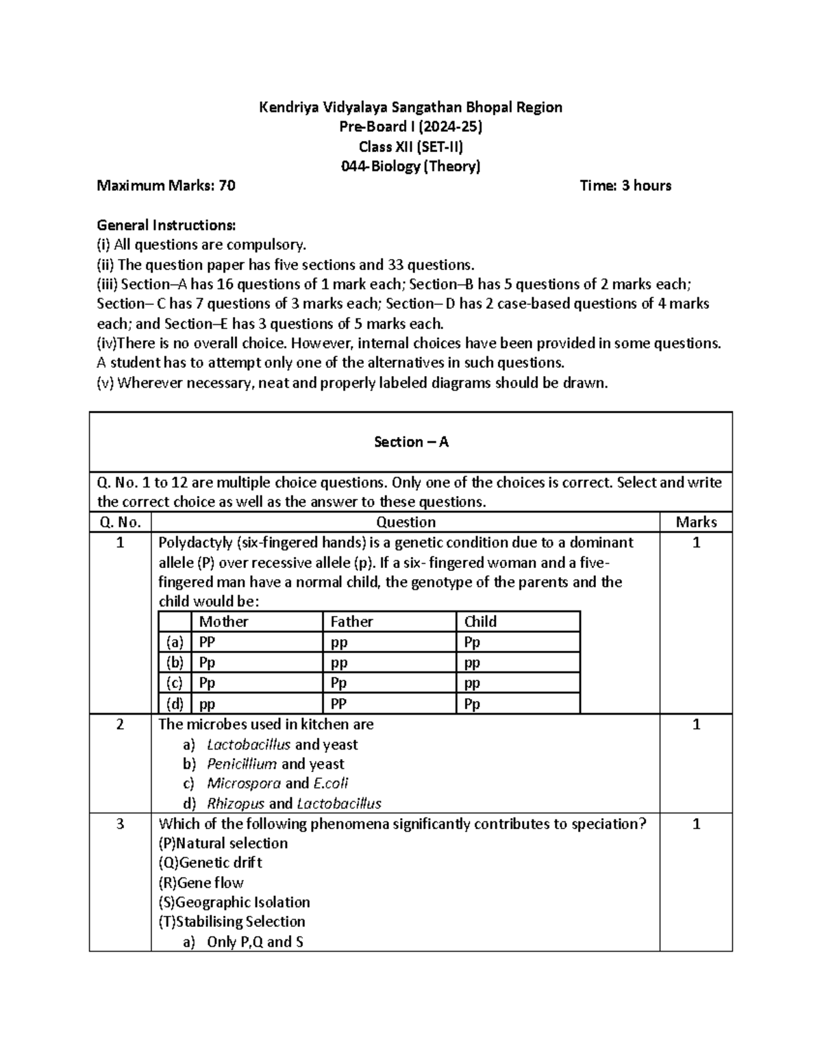 Bhopal Region I Class XII Theory Exam Set 2 - Question Practice - Studocu