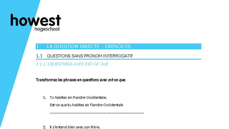 Exercices sur les Questions Directes et Inversion - 1 LA - Studocu