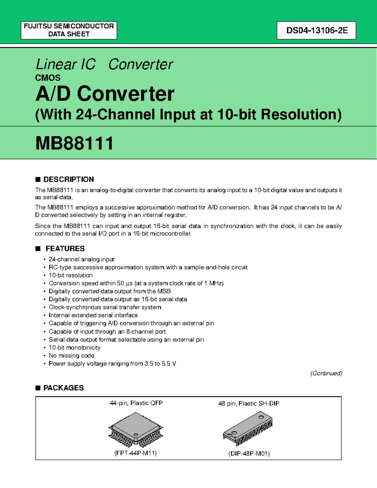 Datasheet MB88111 - FUJITSU SEMICONDUCTORDATA SHEET DS04-13106-2E ...