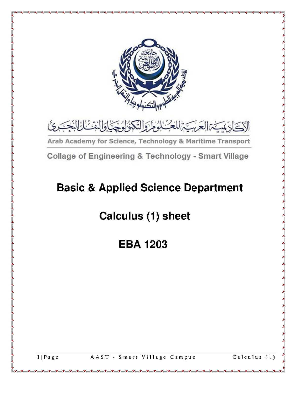 EBA 1203 Calculus (1) Lecture Notes and Problem Sets - Studocu