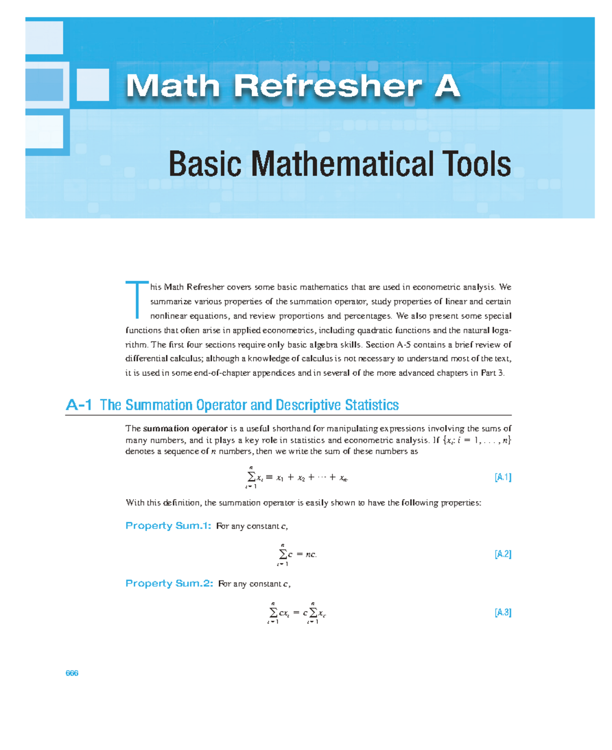Math Refresher: Basic Mathematical Tools for Econometrics - Studocu